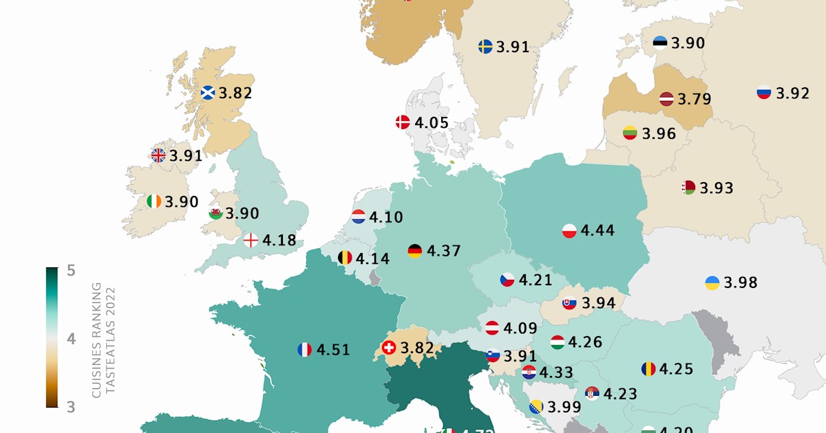 This is a map of European cuisines with ratings. Does the north know ...