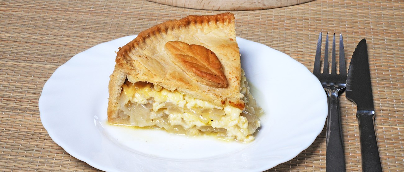 Cheese And Onion Pie | Traditional Savory Pie From England, United Kingdom