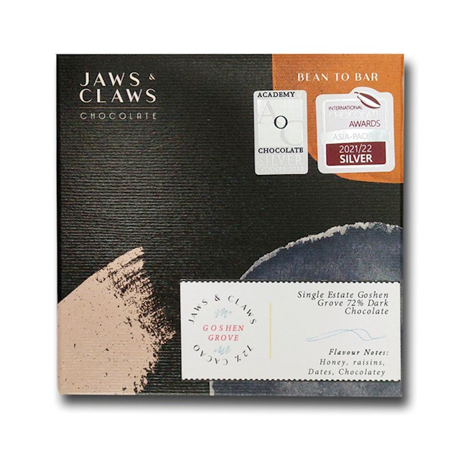 Jaws & Claws Chocolate Single Estate Goshen Grove 72% Dark Chocolate - Best Gourmet Products ...