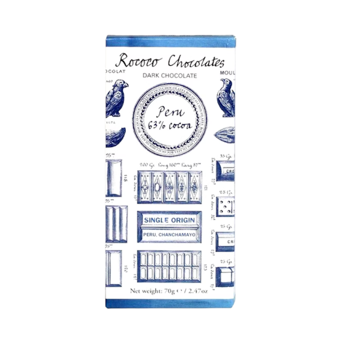 Rococo Chocolates Peru 63% Cocoa Dark Chocolate Artisan Bar - Best ...
